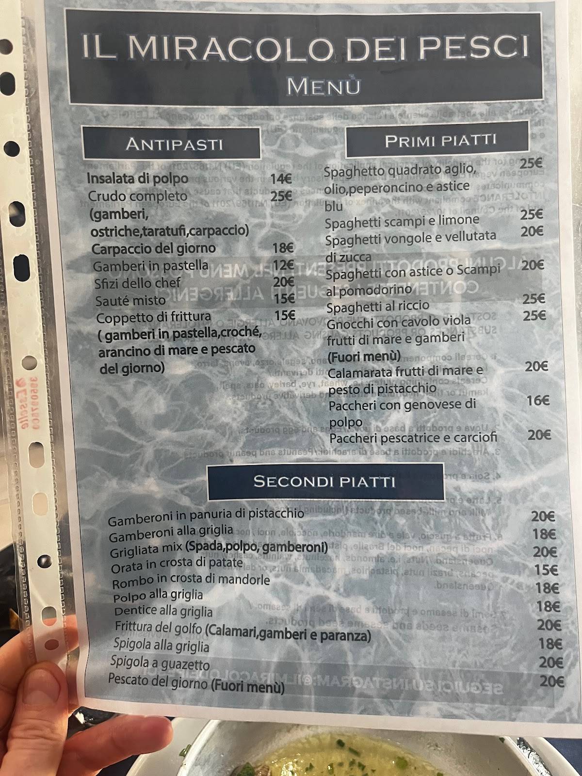Menu da Il Miracolo dei Pesci ristorante, Napoli