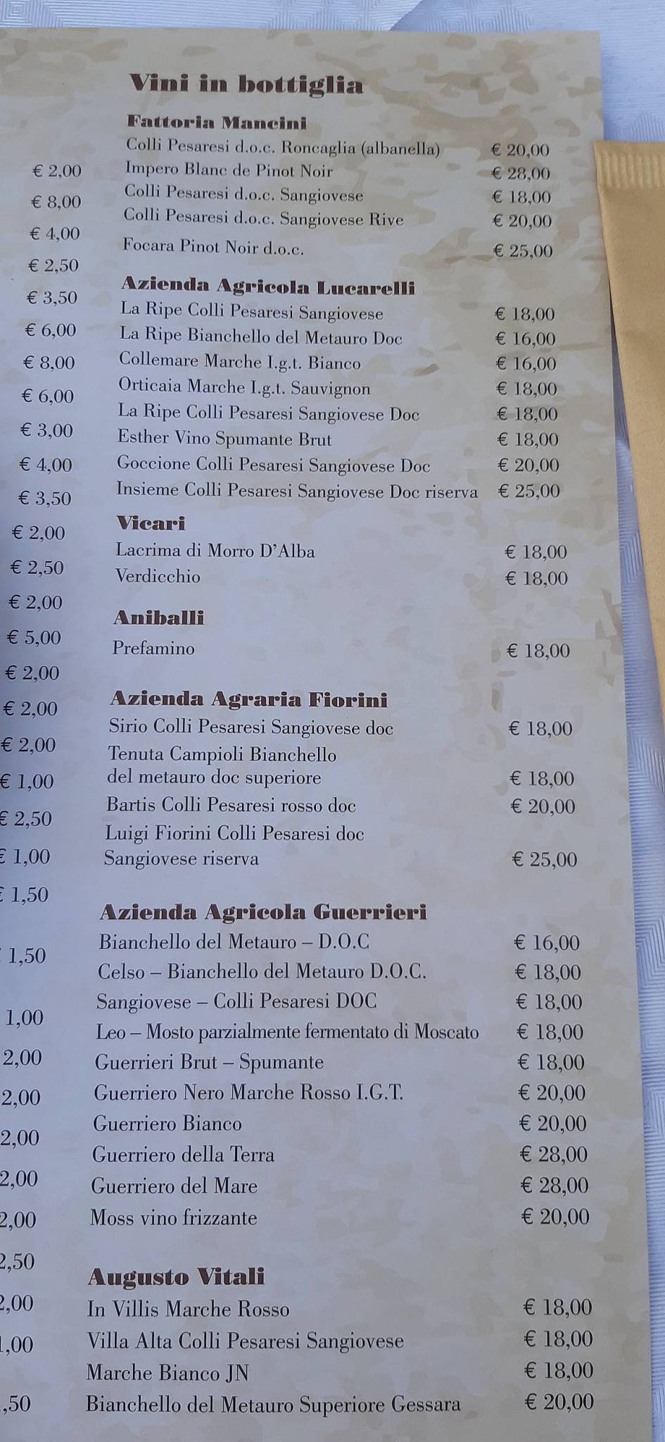 Menu da Trattoria Il Pergolato dalla Maria ristorante, Novilara