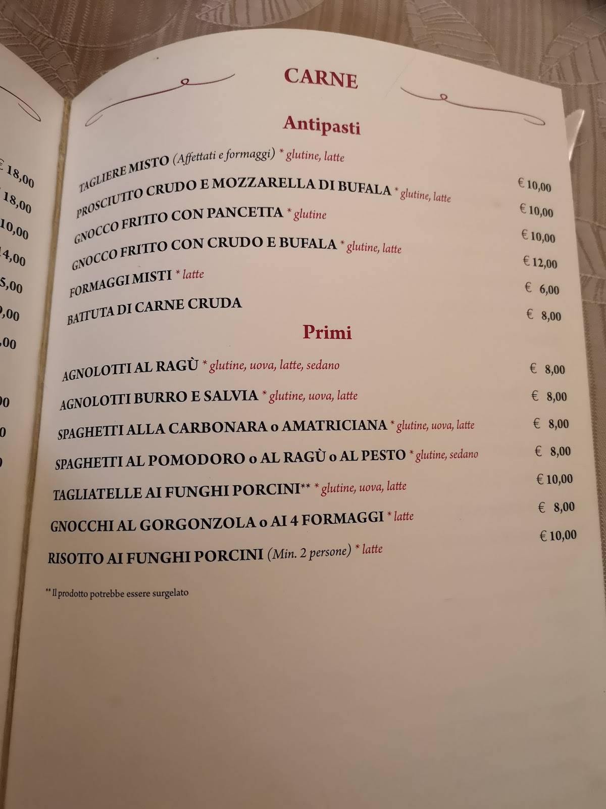 Menu da Il Vecchio Ritrovo ristorante, Palazzolo Vercellese