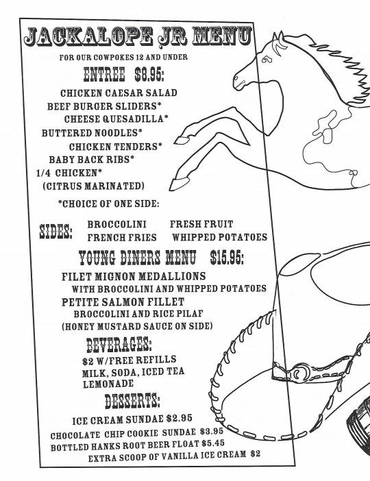 Menu at Jackalope Ranch pub & bar, Indio, CA-111