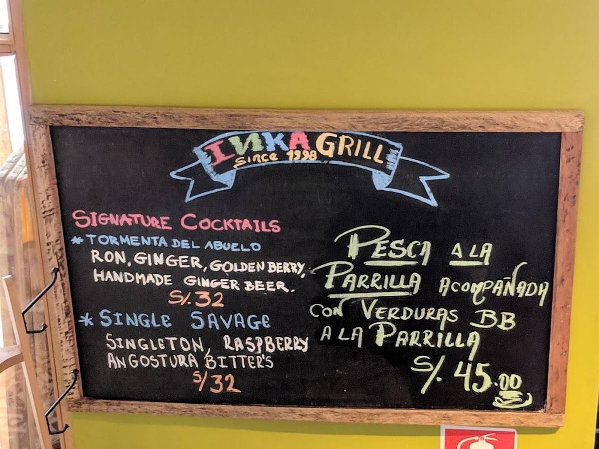 Menu at Inka Grill restaurant, Cusco