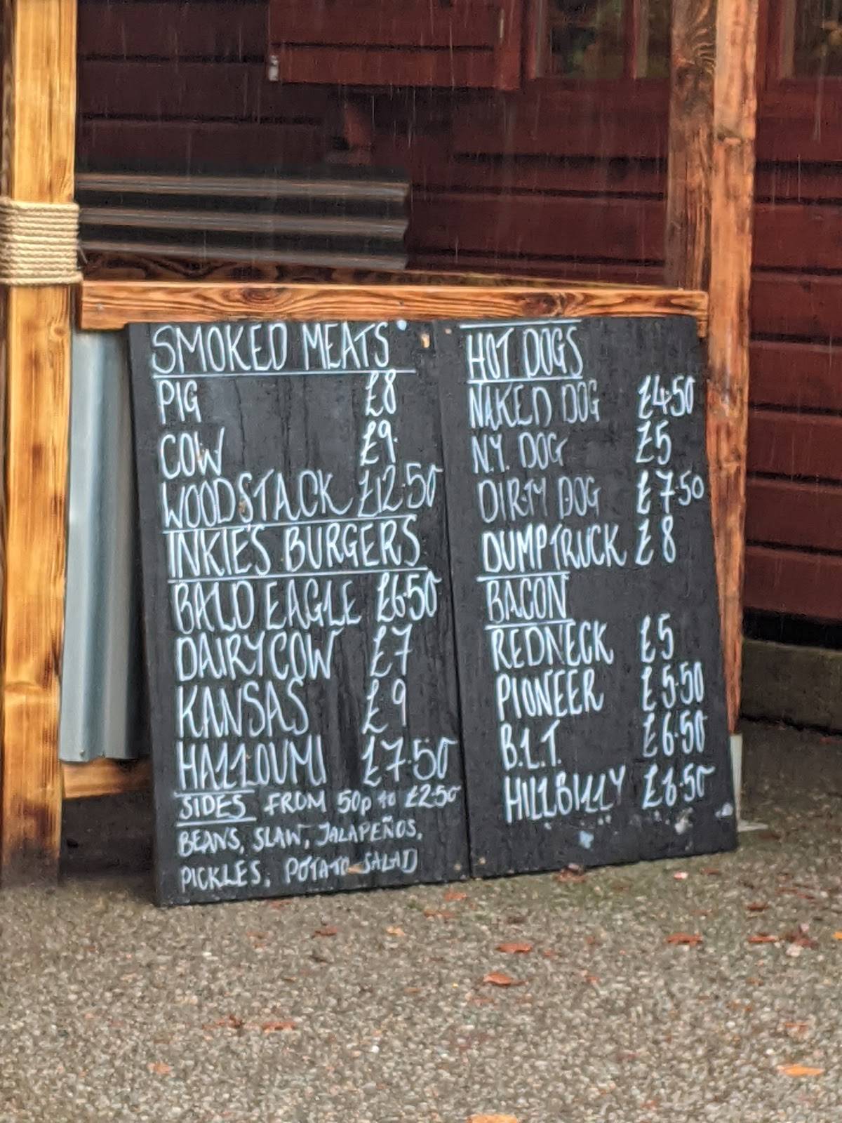 Menu at Inkie's Smokehouse restaurant, Liskeard