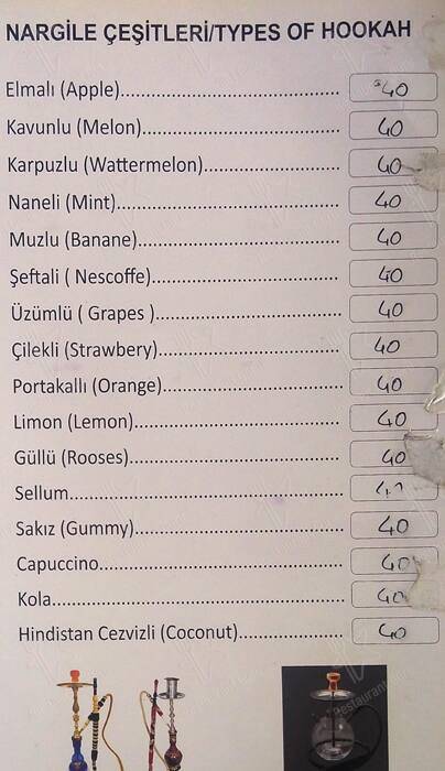 Menu at Ayse Sultan, Istanbul