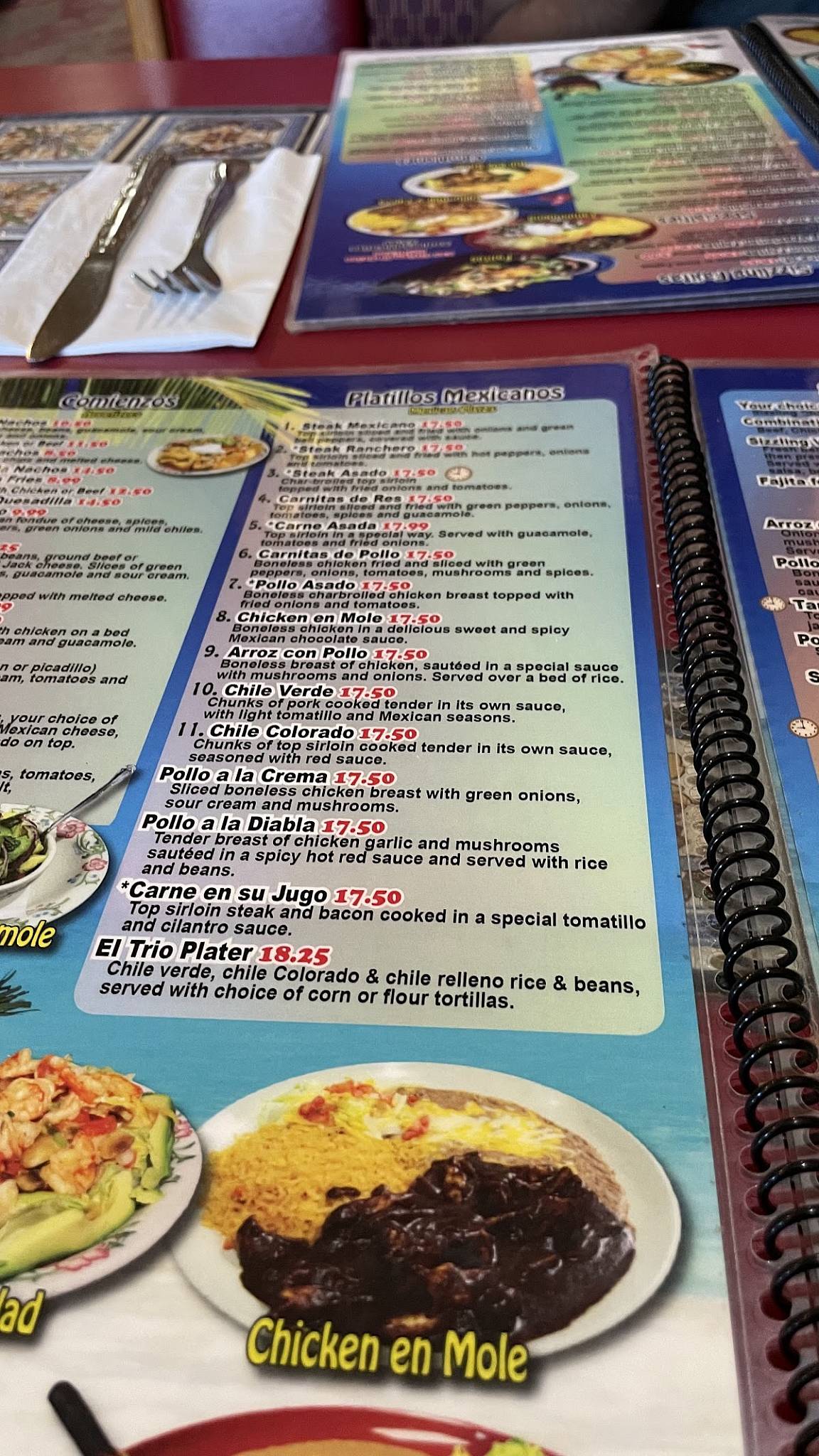 Menu at Ixtapa restaurant, Silverton