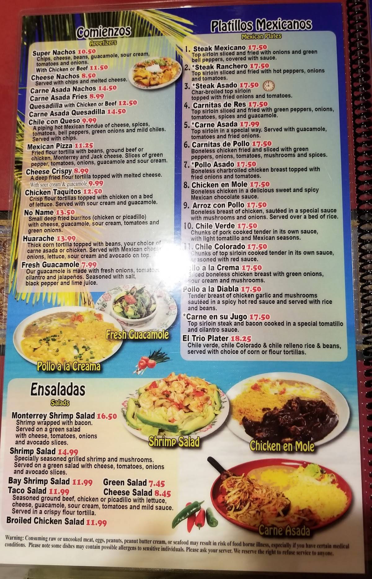 Menu at Ixtapa restaurant, Silverton