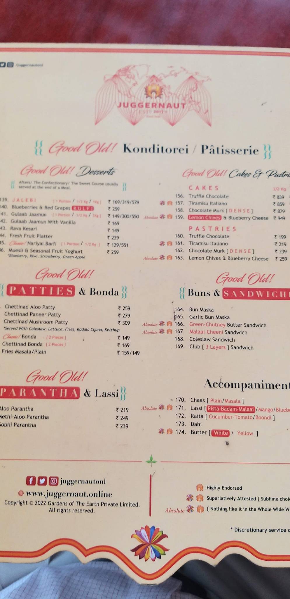 Menu at JUGGERNAUT, Barakhamba Road, New Delhi, Barakhamba Rd