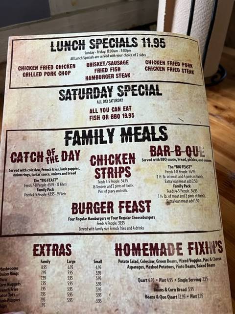 Menu at J & M's Hill Country Bar-B-Q, Gatesville