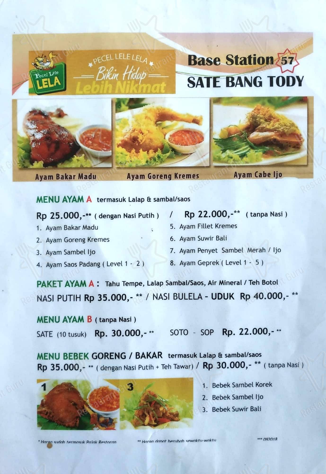 Menu at Pecel Lele Lela CibuburJambore restaurant, East Jakarta, of