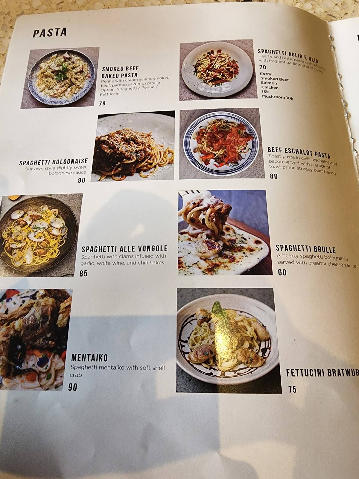 Menu at Pison Thamrin restaurant, Central Jakarta