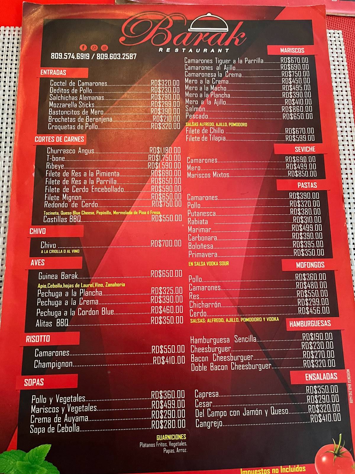 Menu at Barak Restaurant Grill Sushi Bar, Jarabacoa