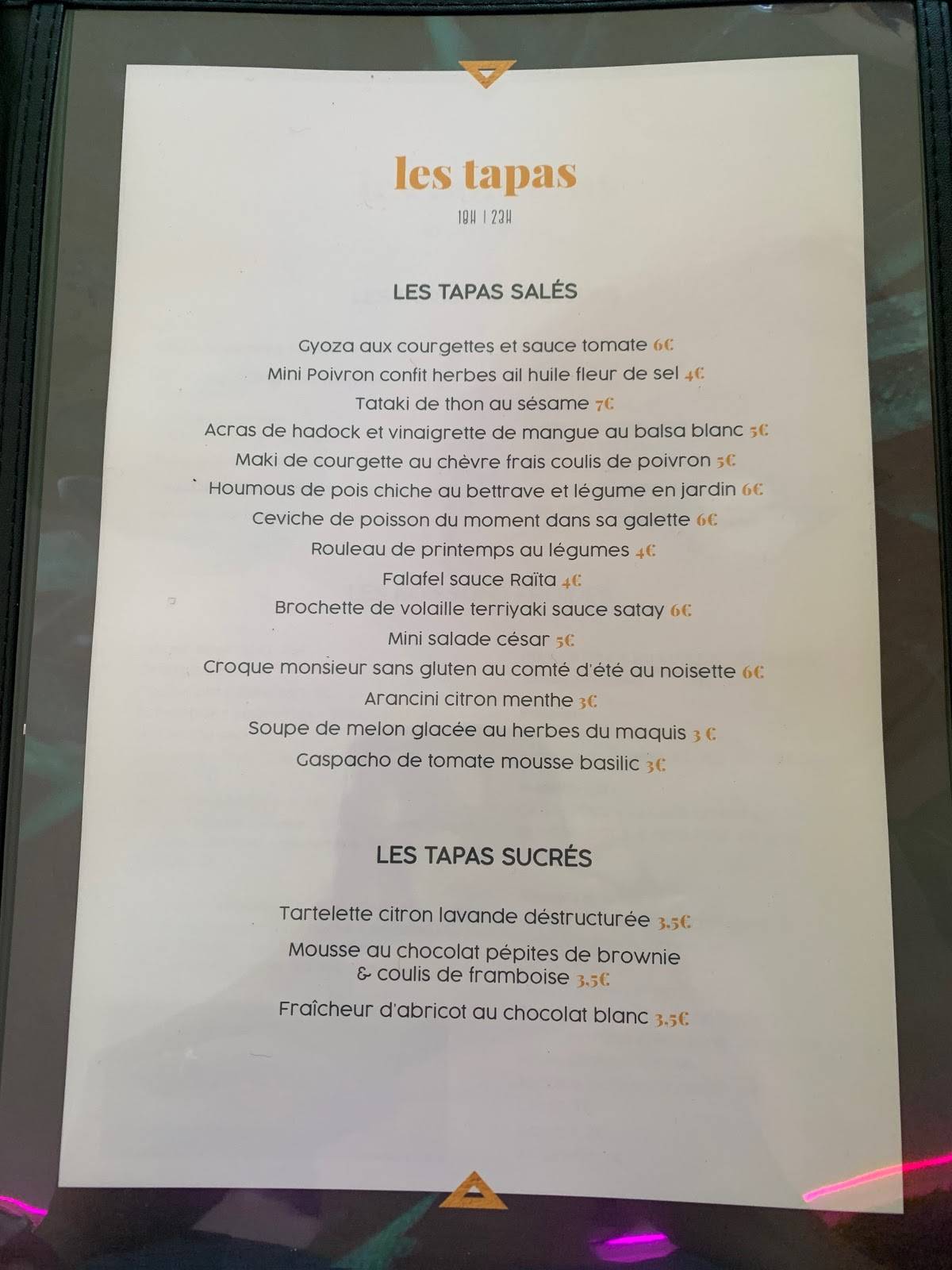 Menu au Javas Café, Aubenas