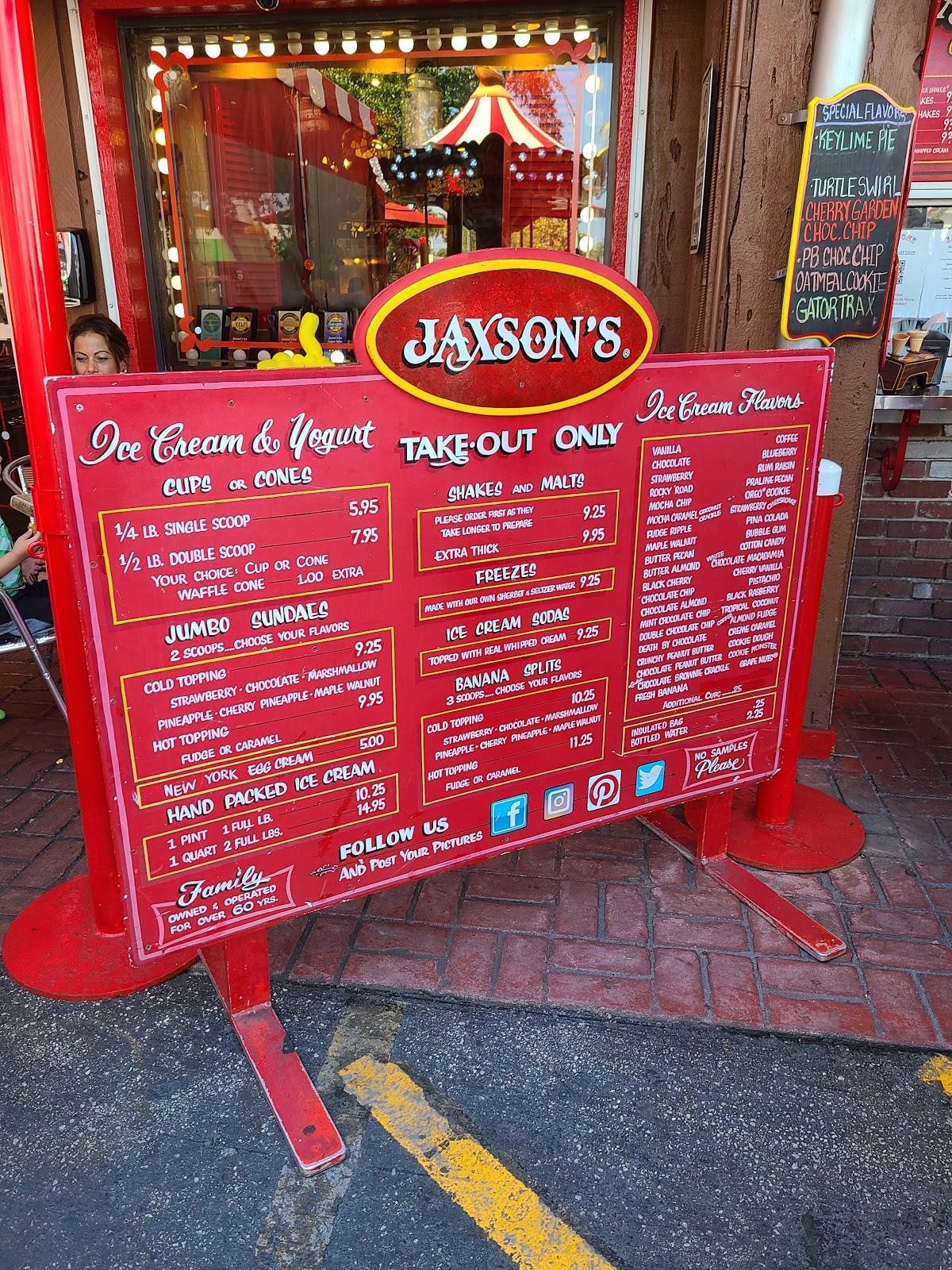 Menu at Jaxson's Ice Cream Parlor & Restaurant, Dania Beach