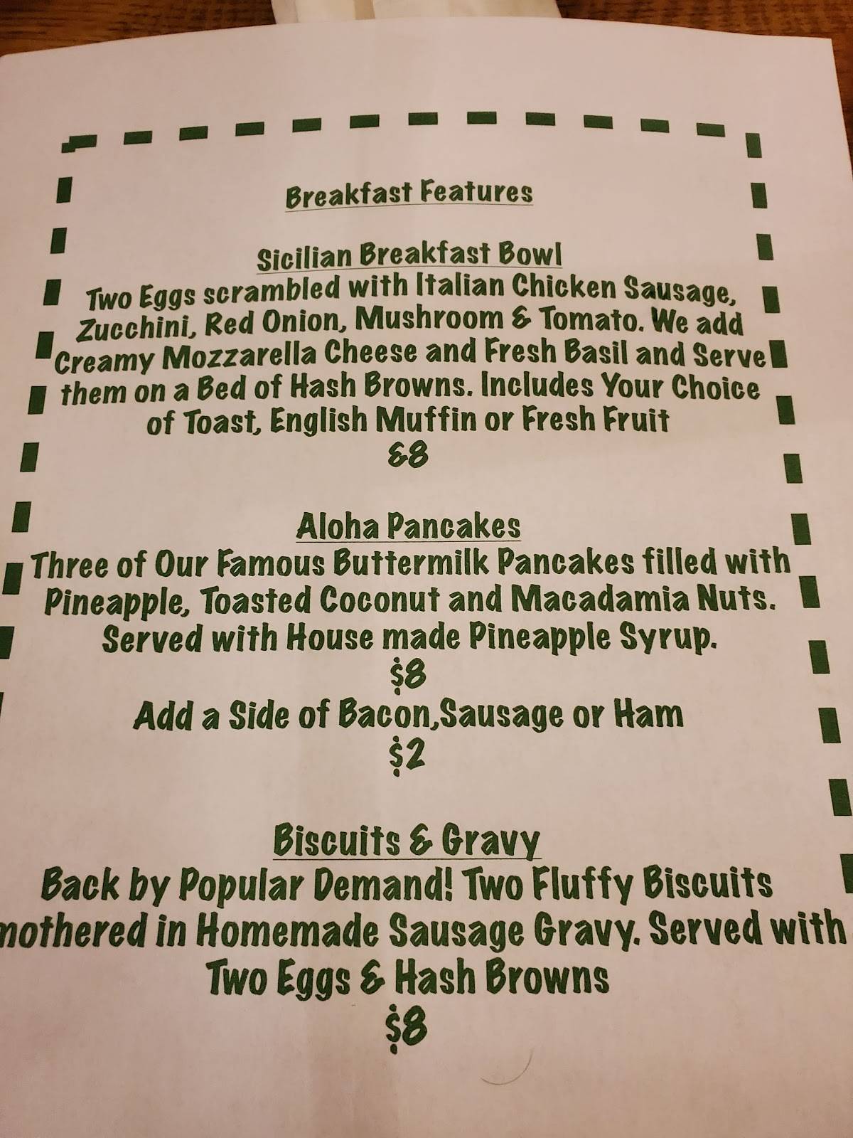 Menu at Jen’s Alpine Cafe and Soup Kitchen, Baraboo