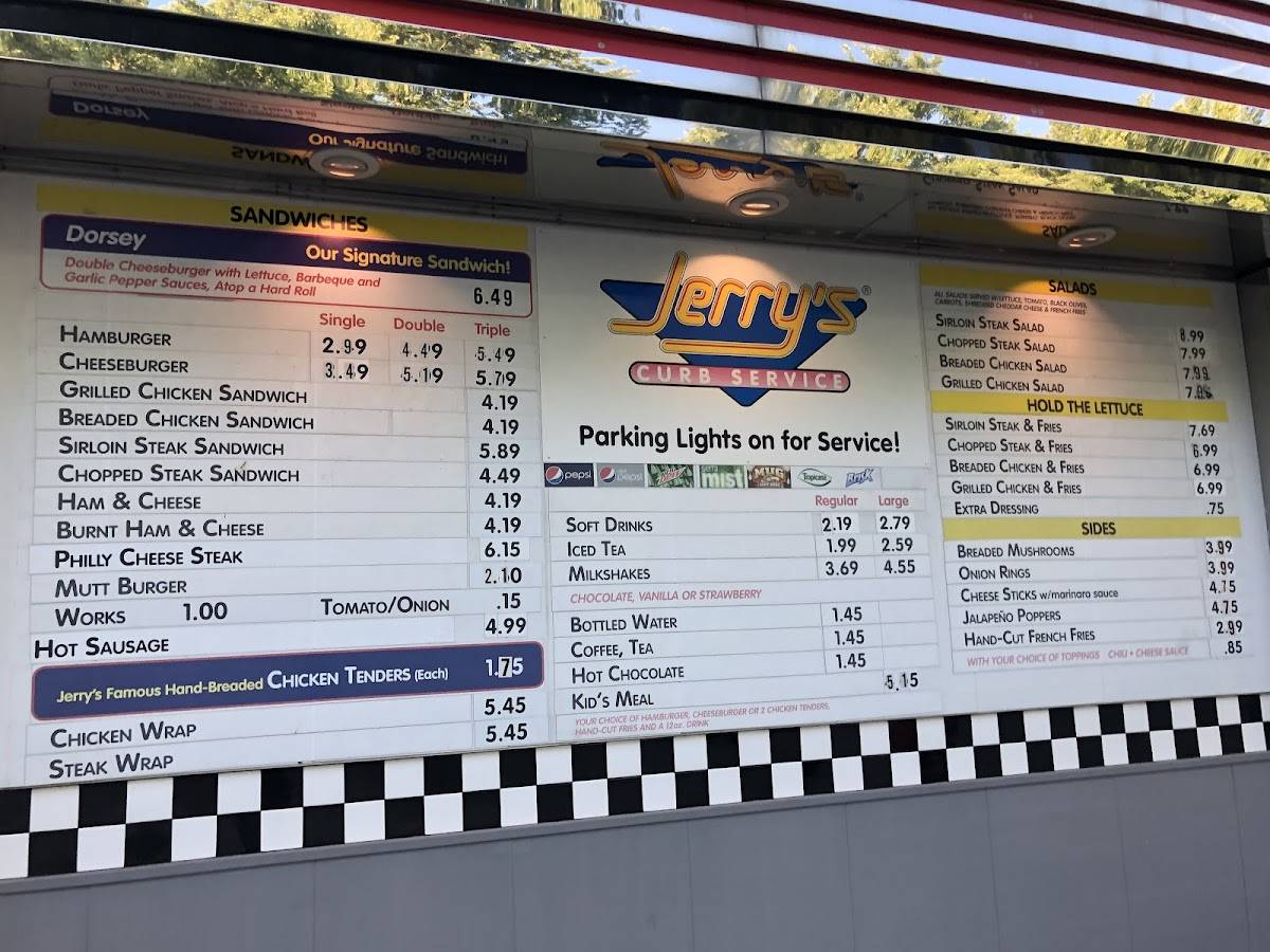 Menu at Jerry's Curb Service fast food, Beaver