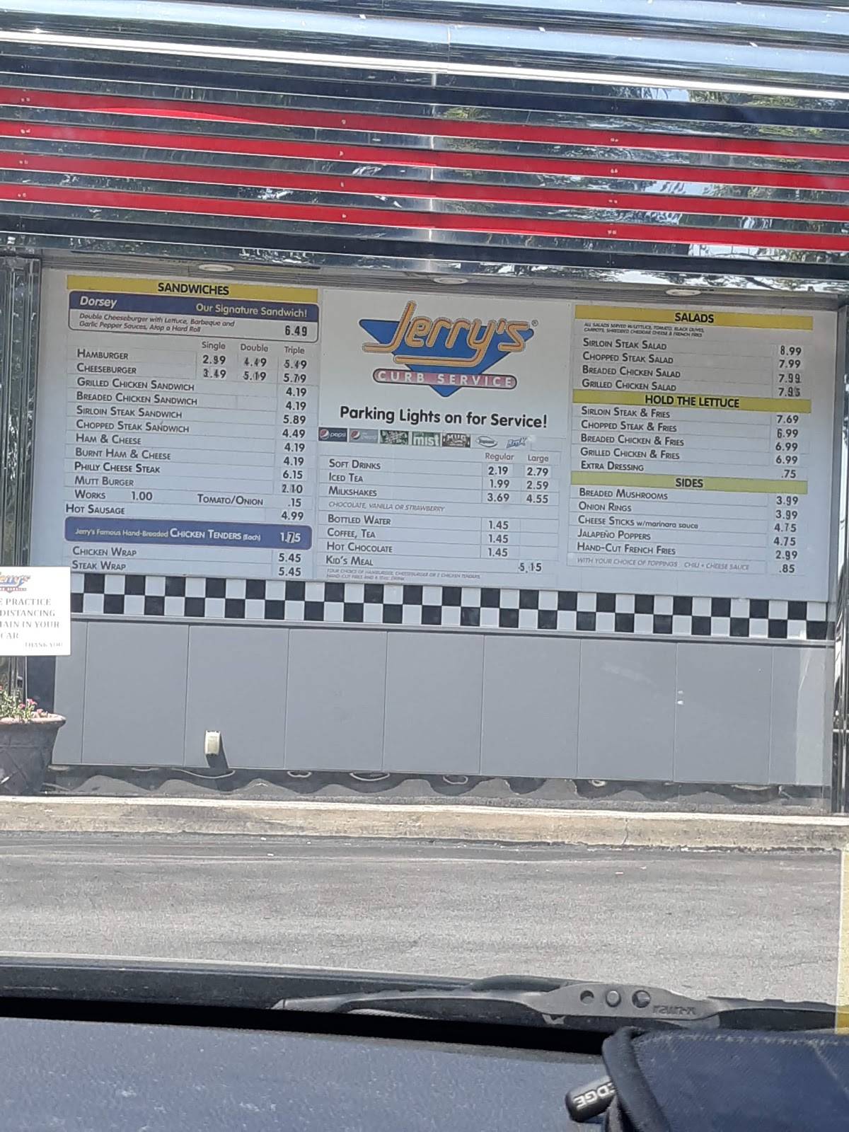 Menu at Jerry's Curb Service fast food, Beaver