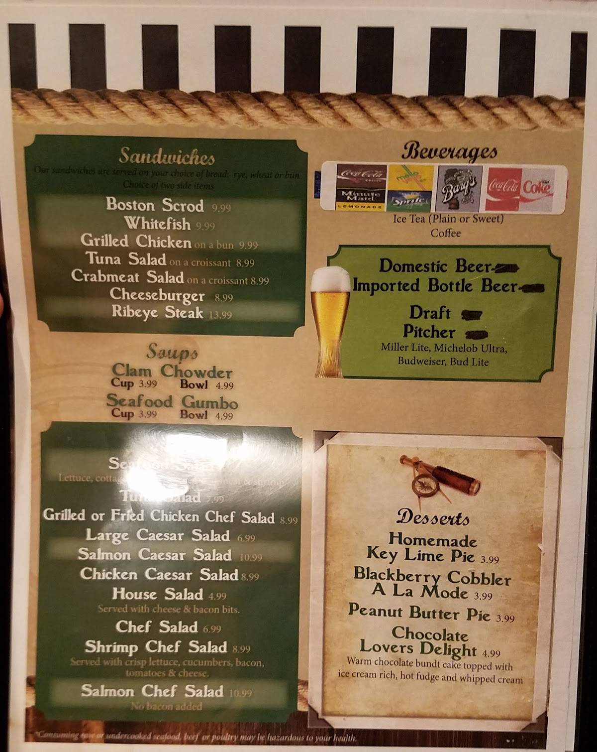 Menu at Jim's Seafood restaurant, Frankfort