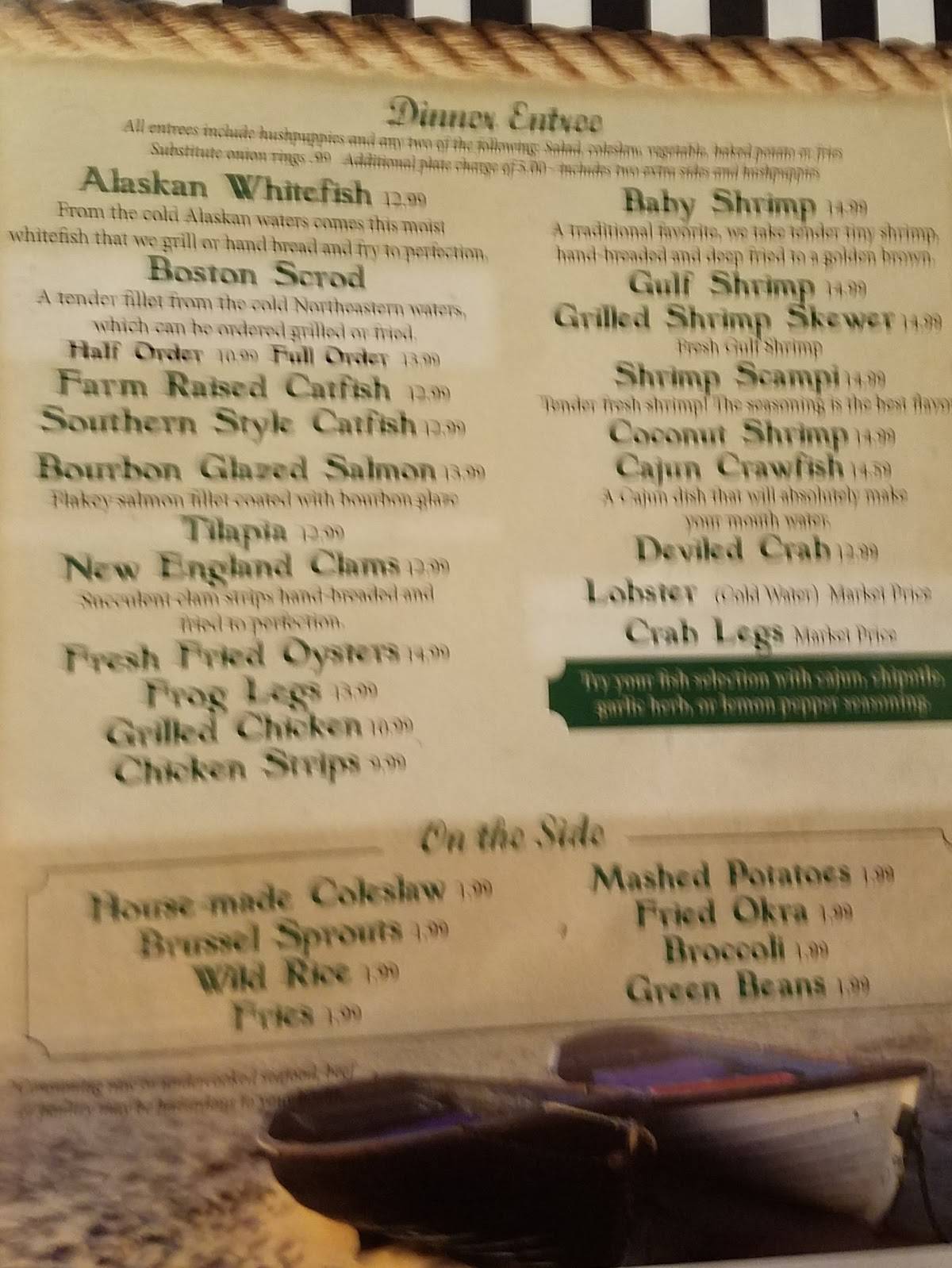 Menu at Jim's Seafood restaurant, Frankfort