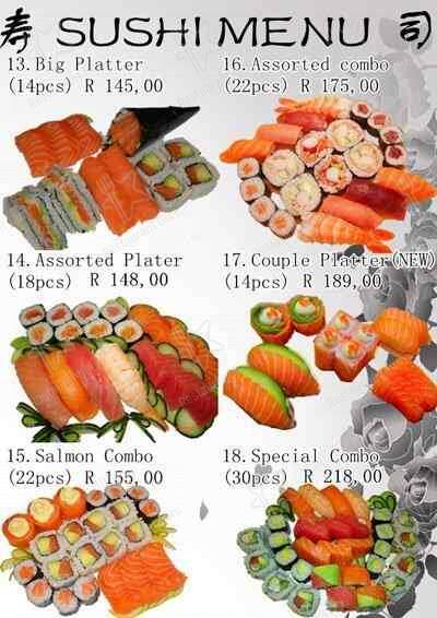 Menu at Rejoice sushi bar, Sandton