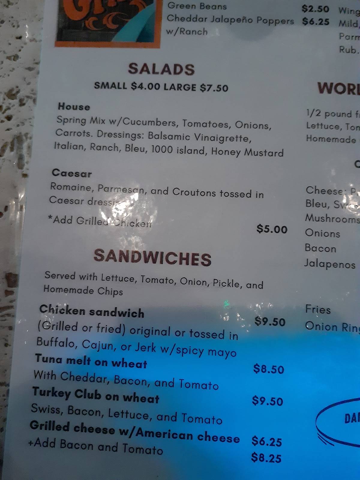 Menu at Johnny's Little Bar, Cleveland
