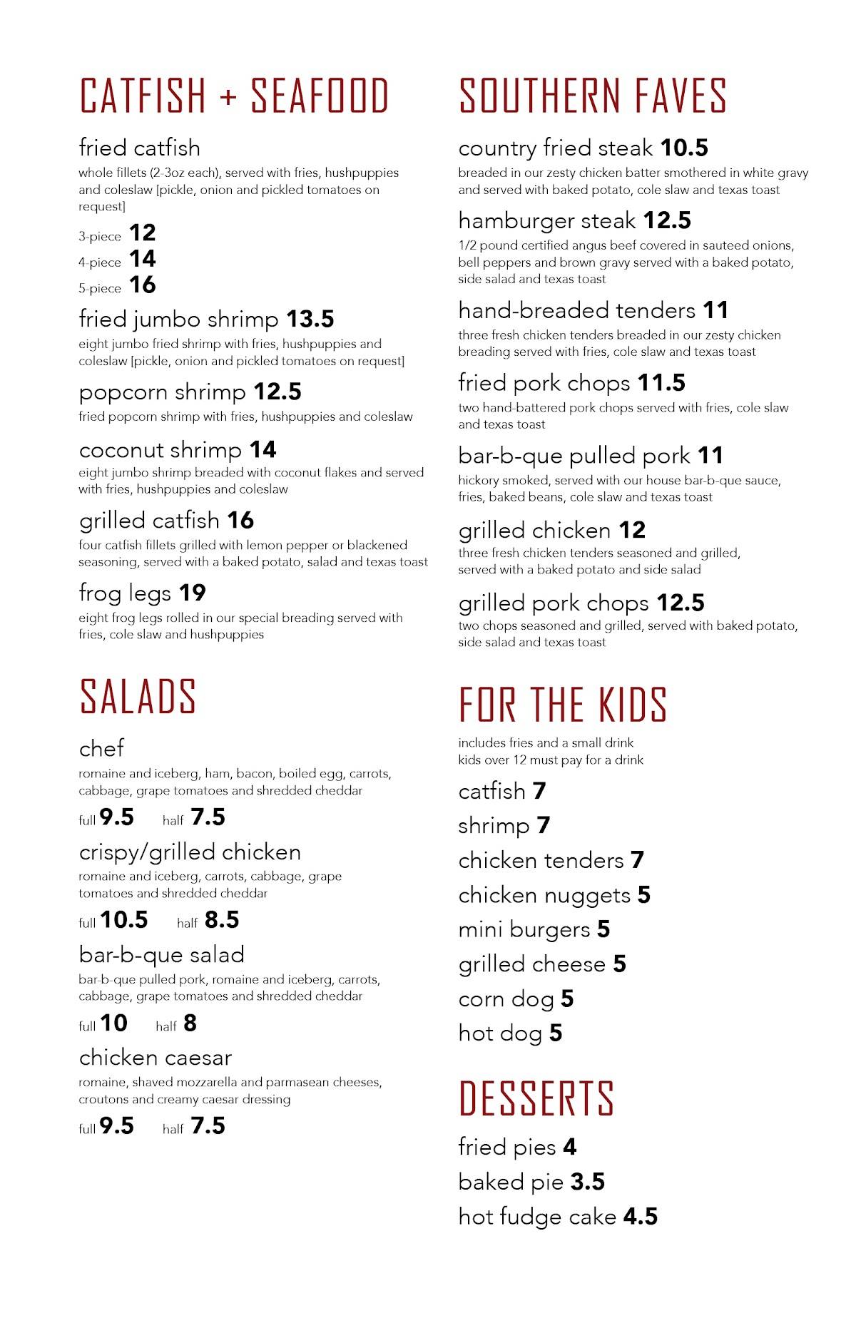 Menu at Johnson's Fish House & Diner BBQ, Wynne