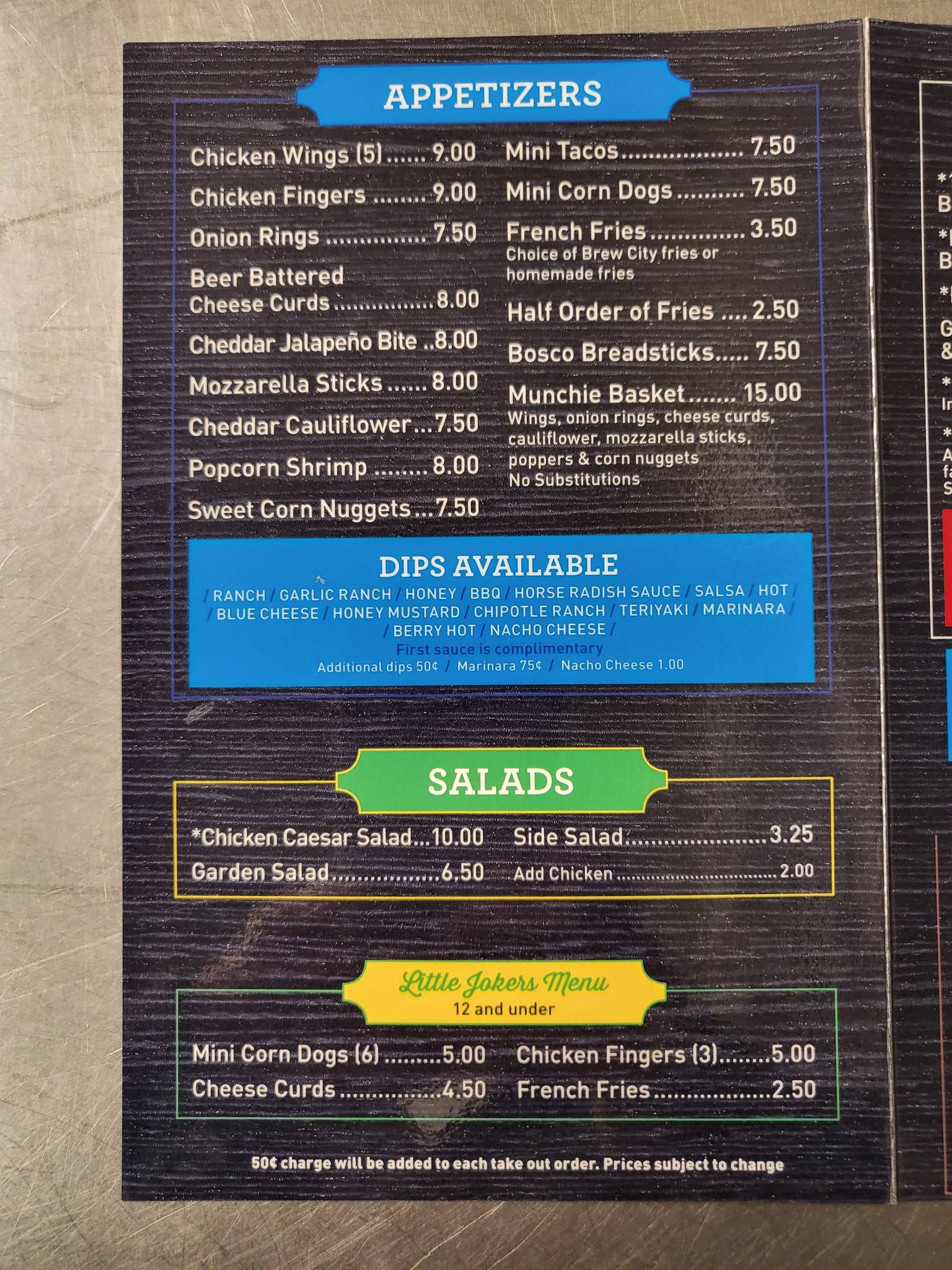 Menu at Jokers Bar & Grill LLC, Wisconsin Rapids