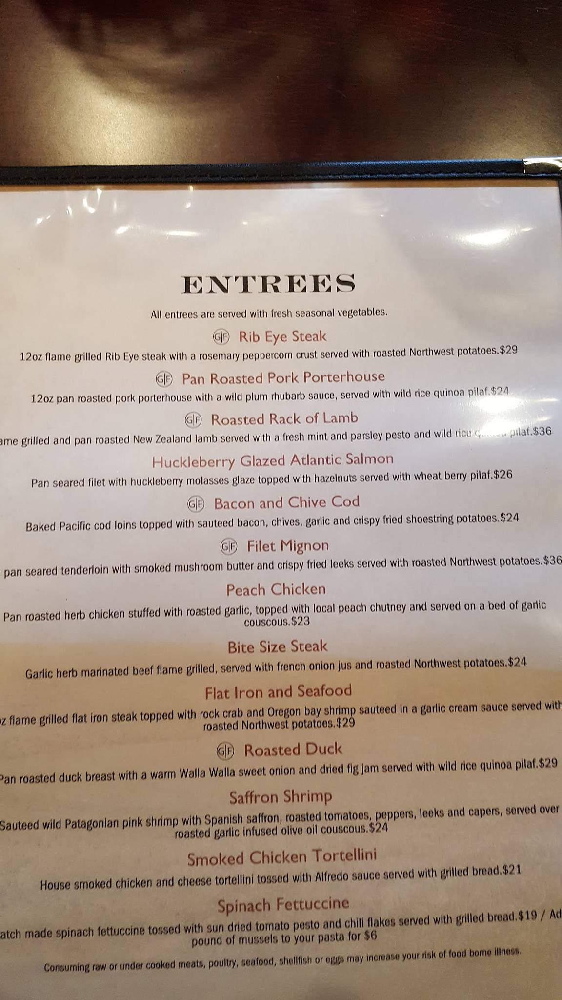 Menu at Jollymore's restaurant, Lewiston