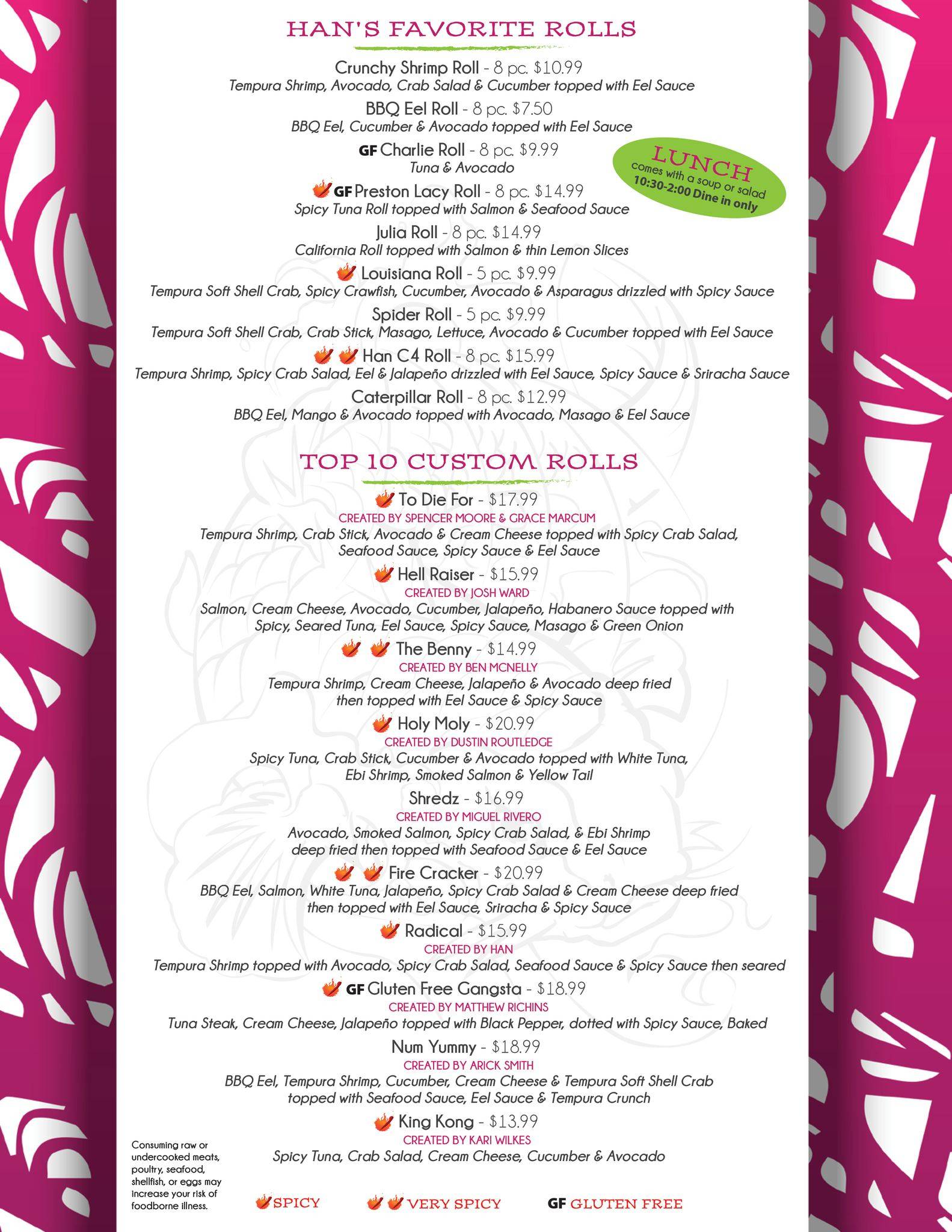 Menu at Han the Sushi Man restaurant, Joplin