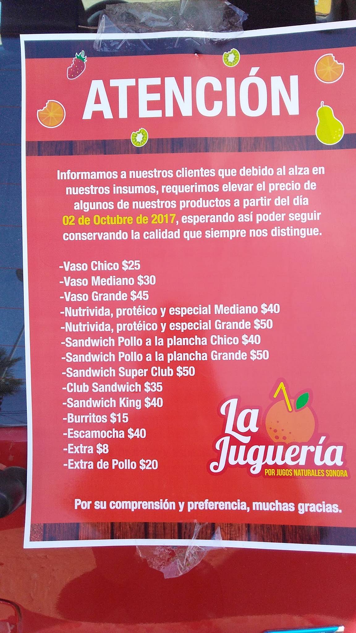 Menu at Jugos Naturales Sonora pub & bar, Ensenada, Blvd. Gral. Juan ...