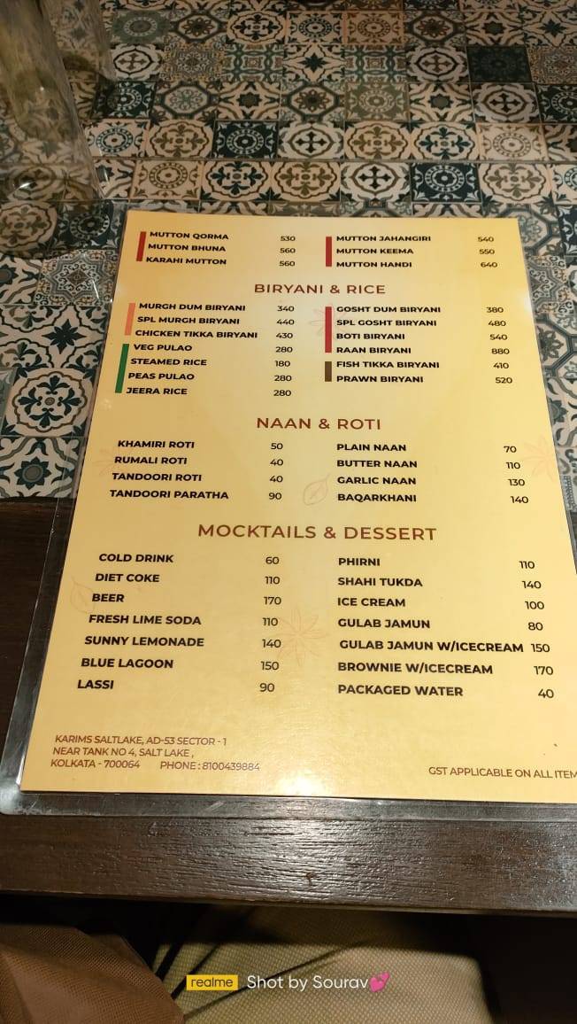 Menu at KARIM'S ( Original From Jama Masjid Delhi 6 ) - Salt Lake, Kolkata