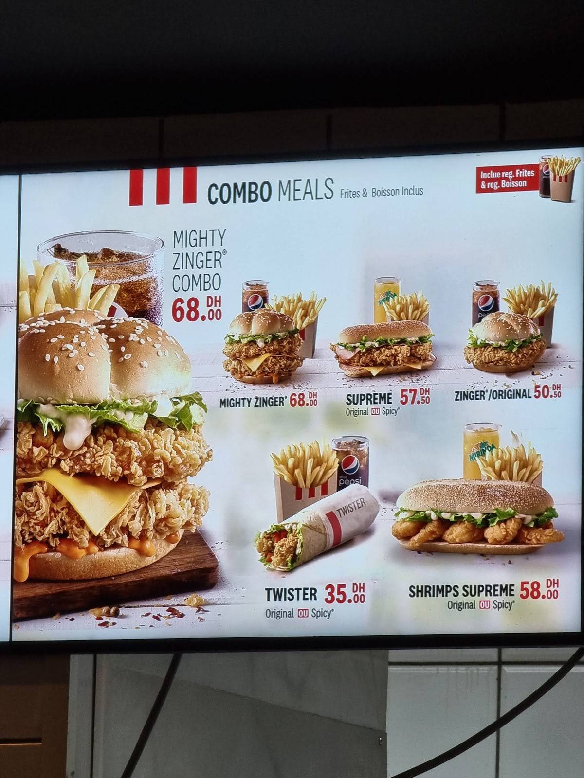 Menu au KFC restaurant, Kenitra, Kénitra