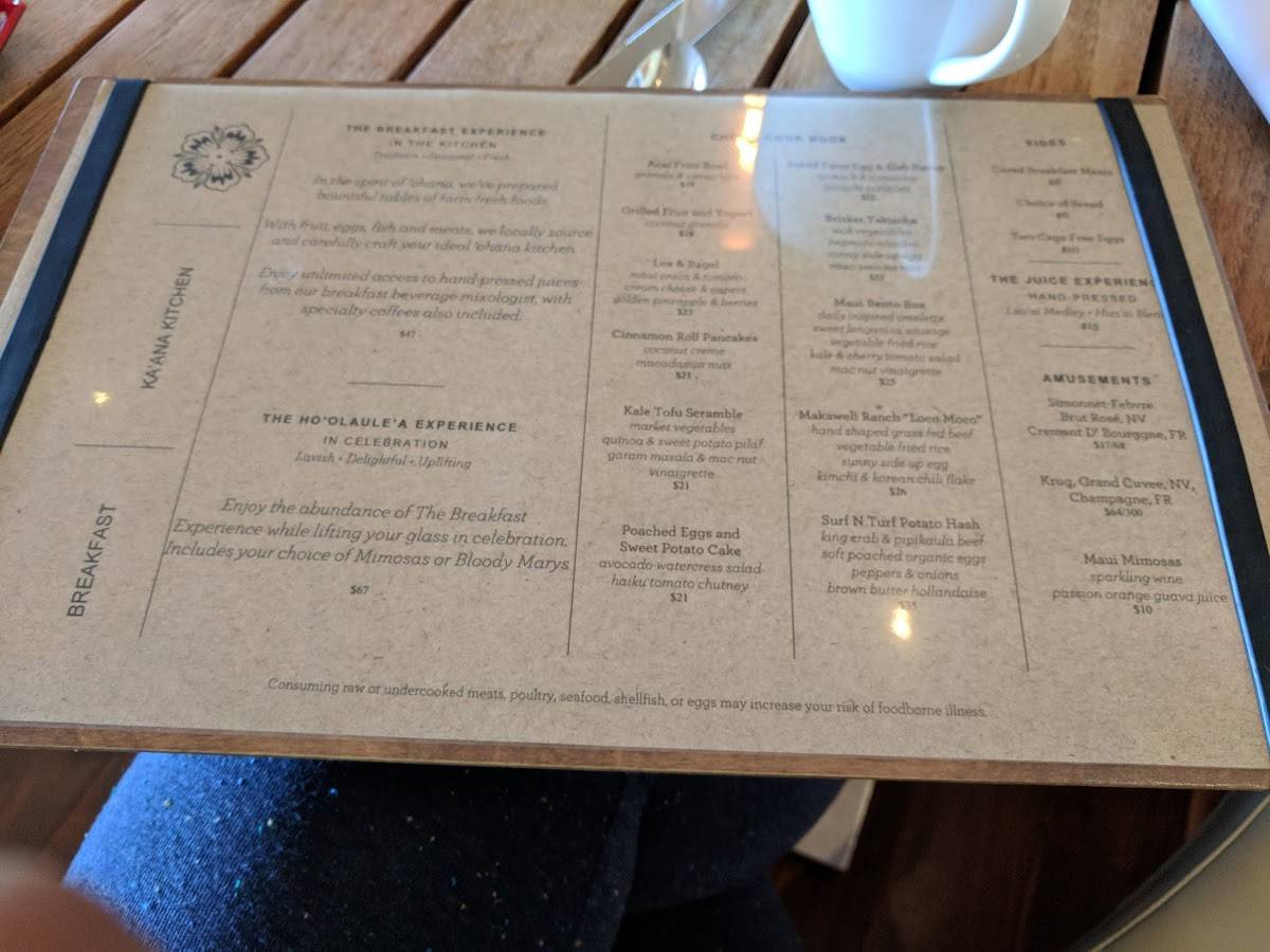 Menu at Ka'ana Kitchen restaurant, Wailea-Makena