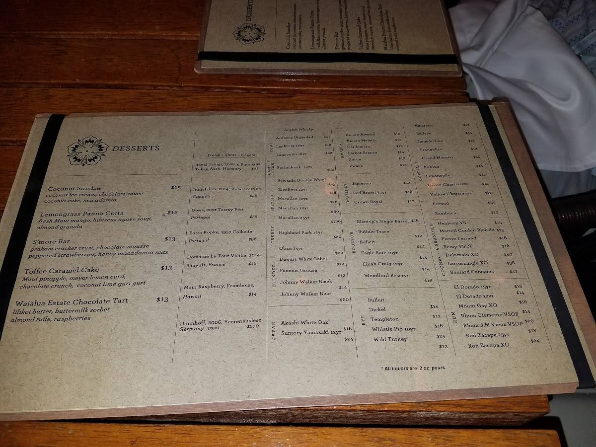 Menu at Ka'ana Kitchen restaurant, Wailea-Makena