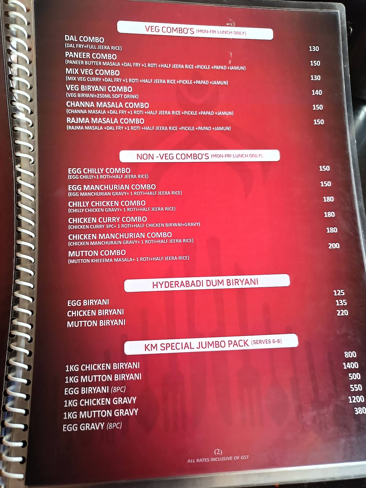Menu at Kabab magic, India
