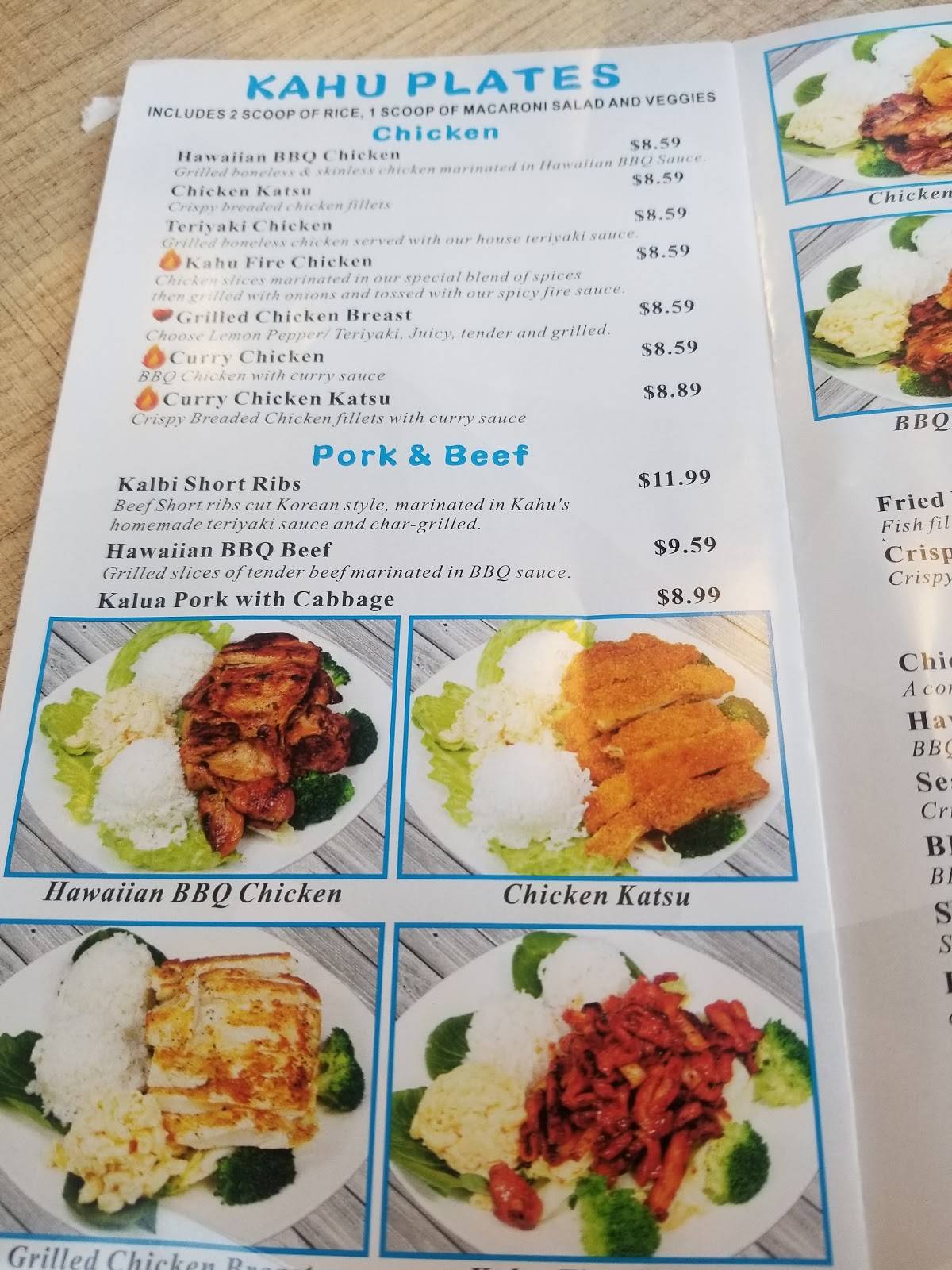 Menu at Kahu Hawaiian BBQ, Phoenix