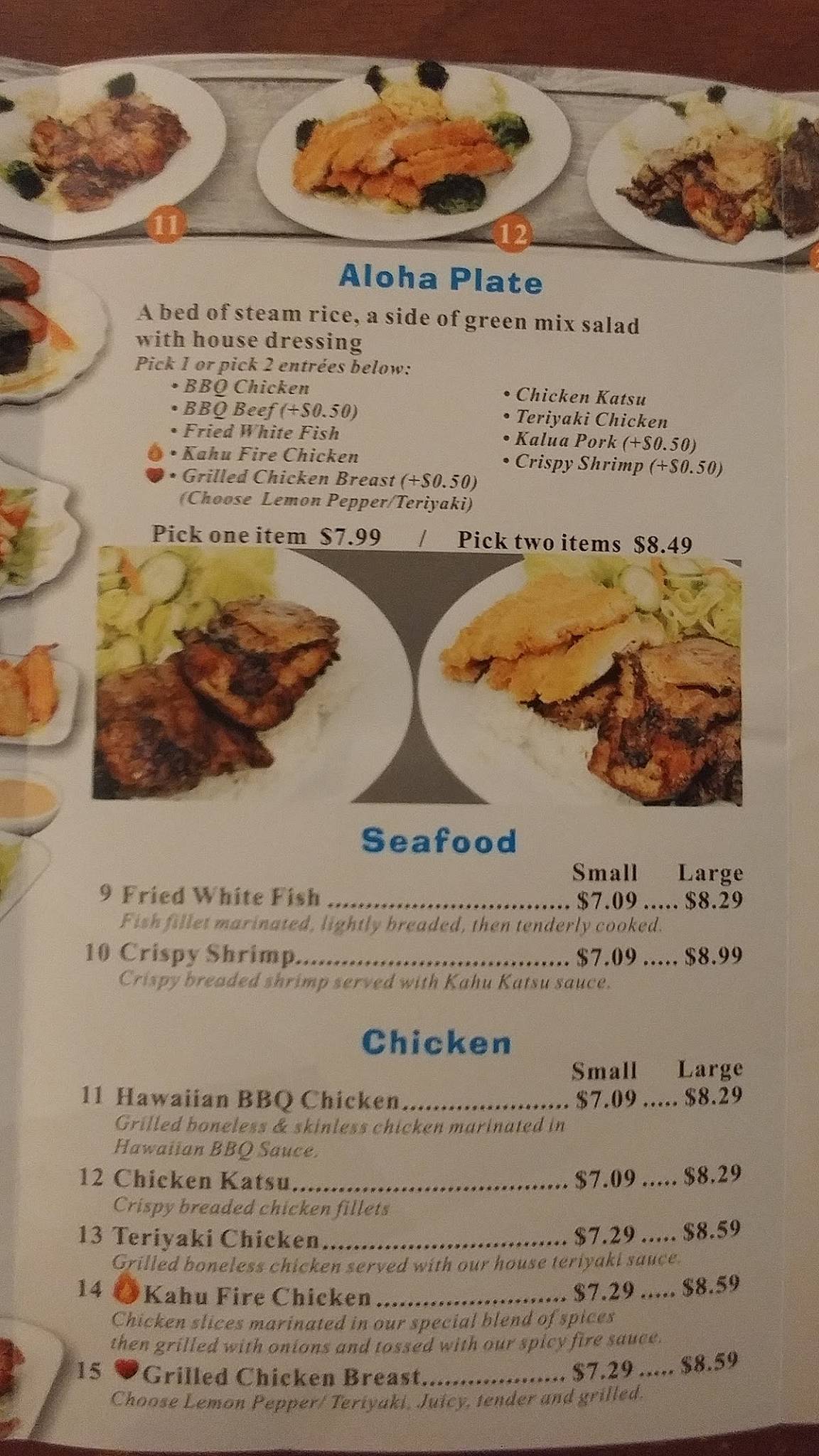 Menu at Kahu Hawaiian BBQ, Phoenix