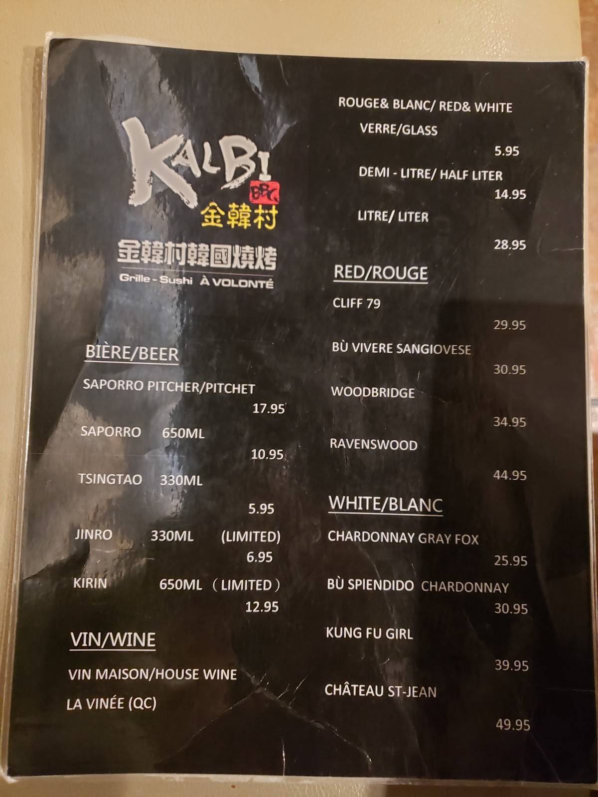 Menu au Kalbi BBQ, Montréal