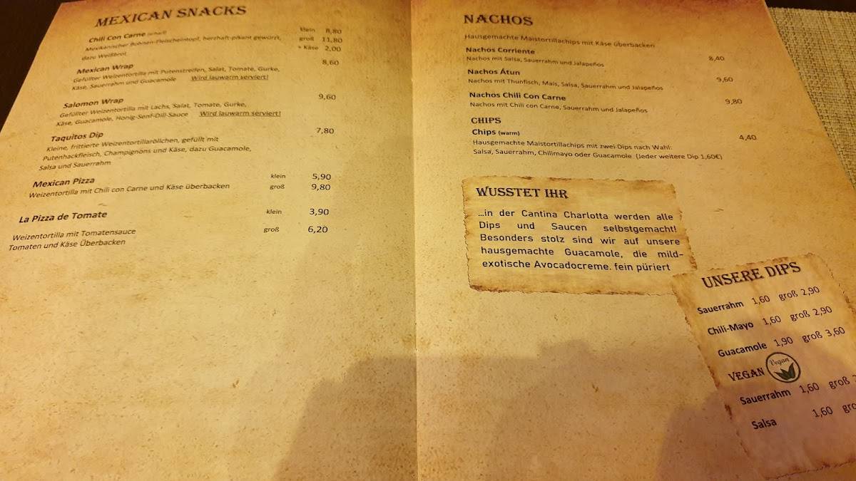 Speisekarte von Cantina Charlotta restaurant, Kaufering