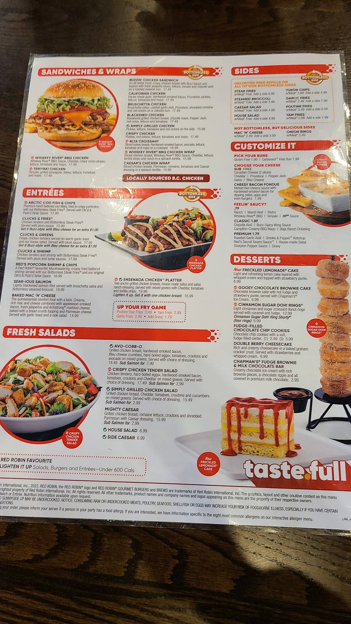 Menu at Red Robin Gourmet Burgers and Brews restaurant, Kelowna