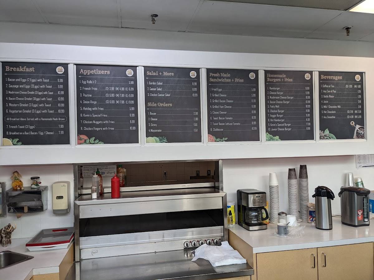 Menu at Kevin's Hamburger House fast food, Milton