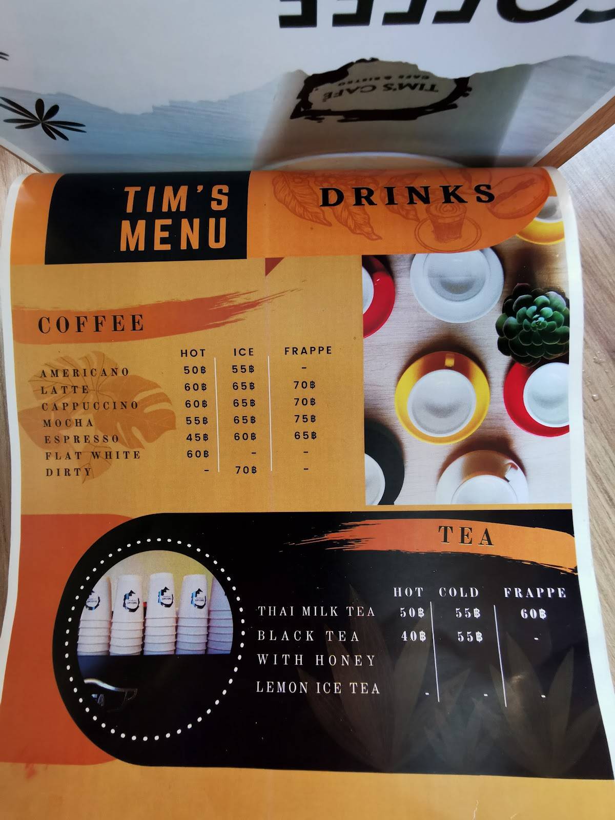 Menu at Tim's Cafe, Khok Kloi