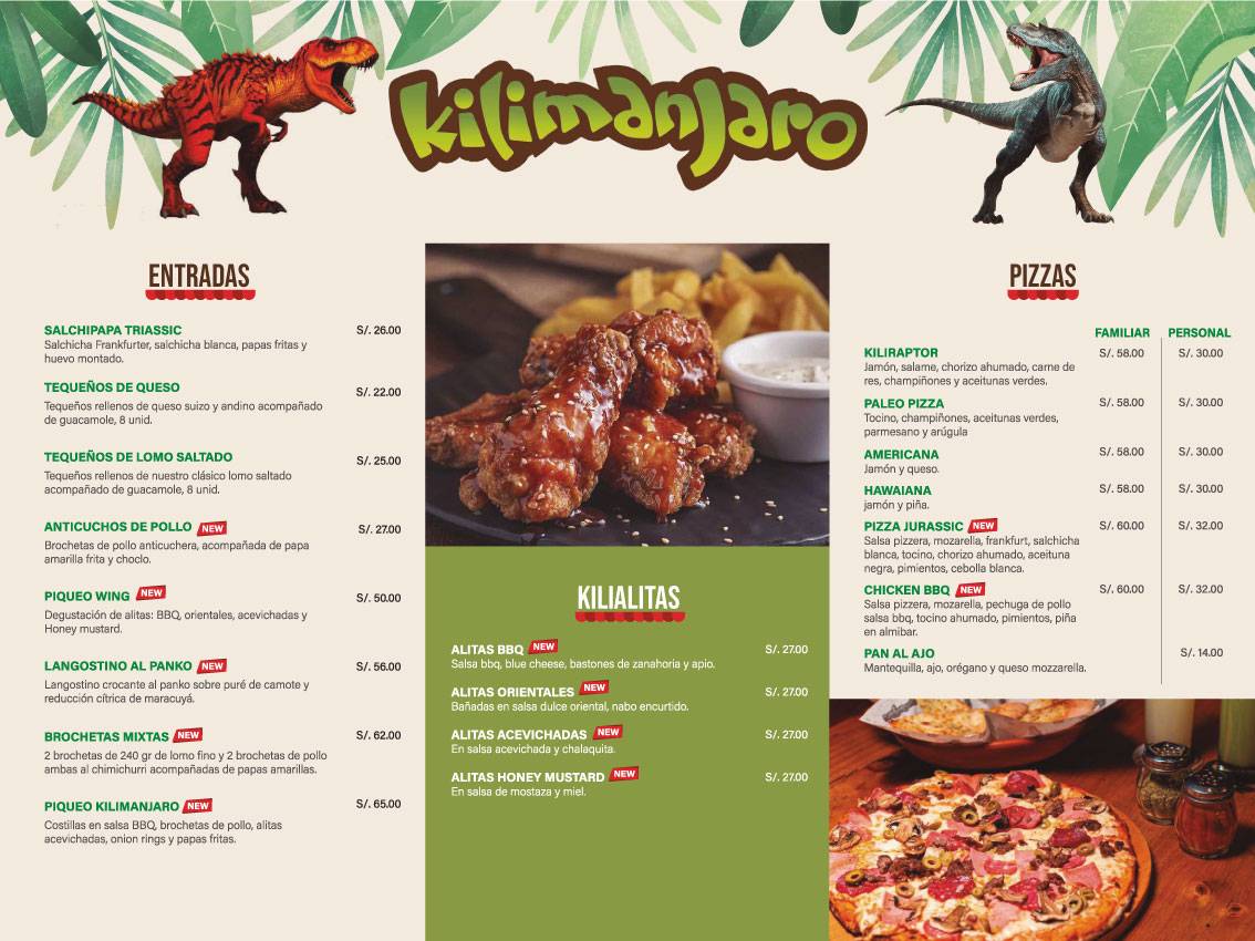 Carta de Kilimanjaro Restaurante, Lima, Av. Primavera 464