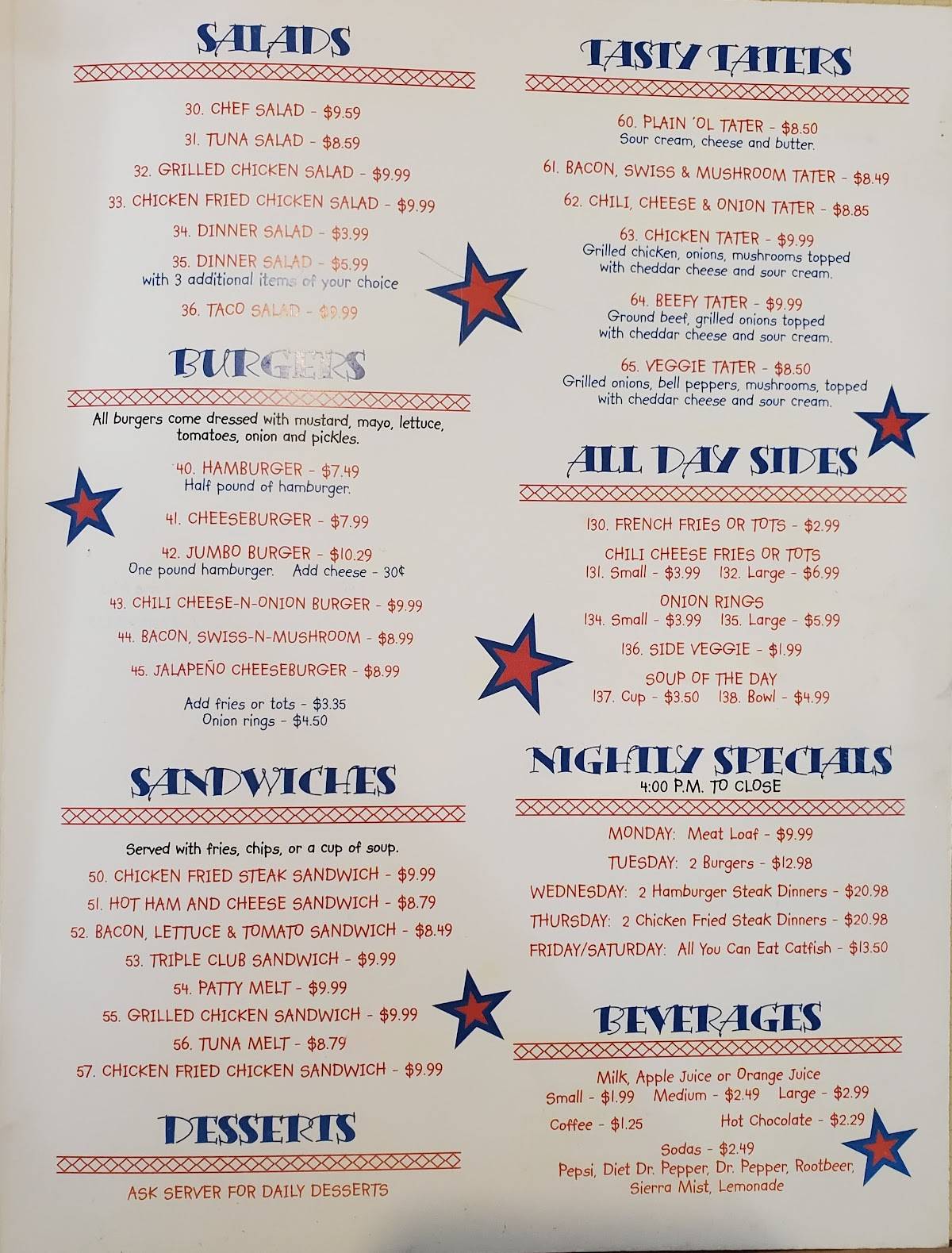 Menu at Kinfolks Restaurant, Nacogdoches