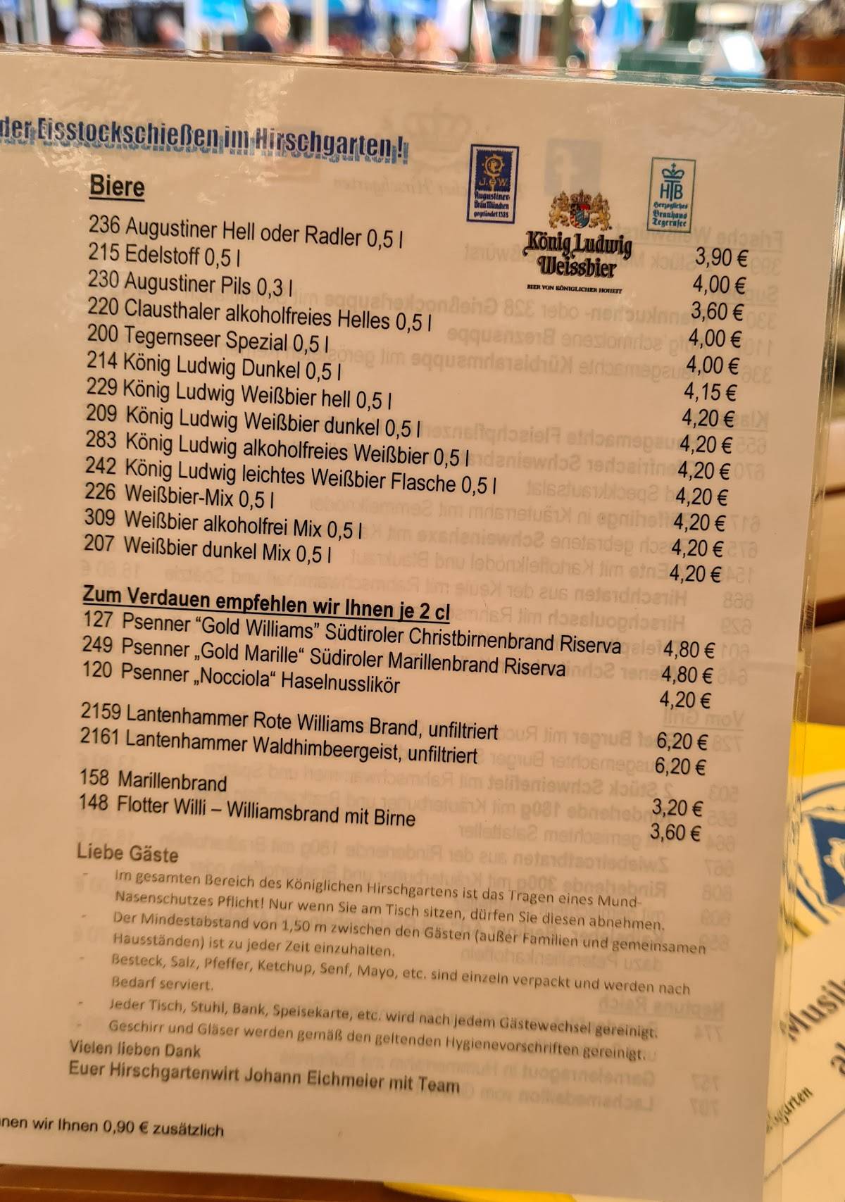 Speisekarte von Königlicher Hirschgarten restaurant, München ...