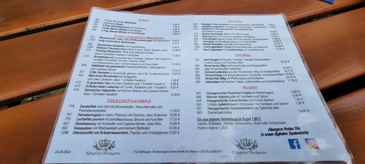 Speisekarte von Königlicher Hirschgarten restaurant, München ...