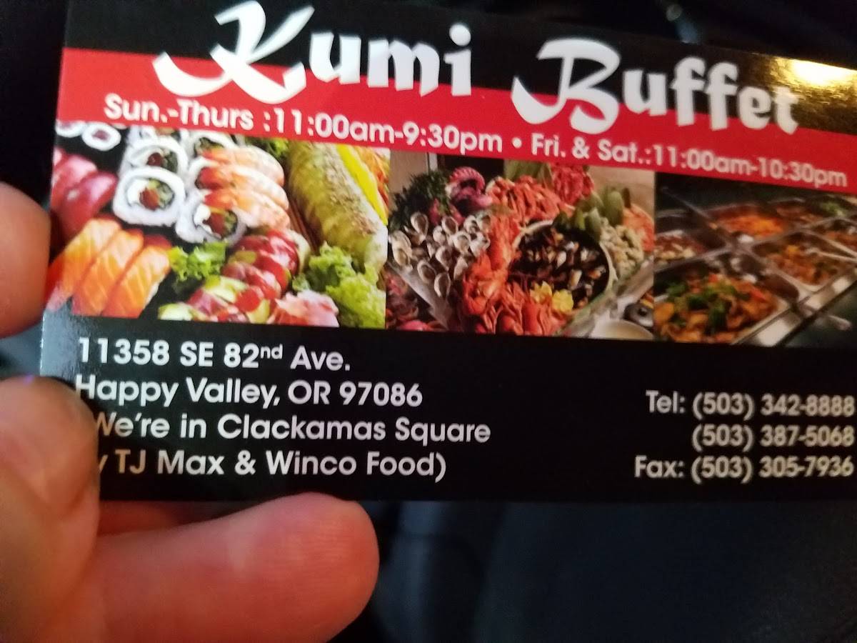 Menu at Kumi Buffet restaurant, Happy Valley
