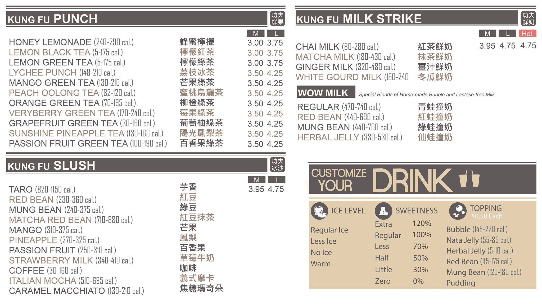 Carta del pub y bar Kung Fu Tea, Bufalo