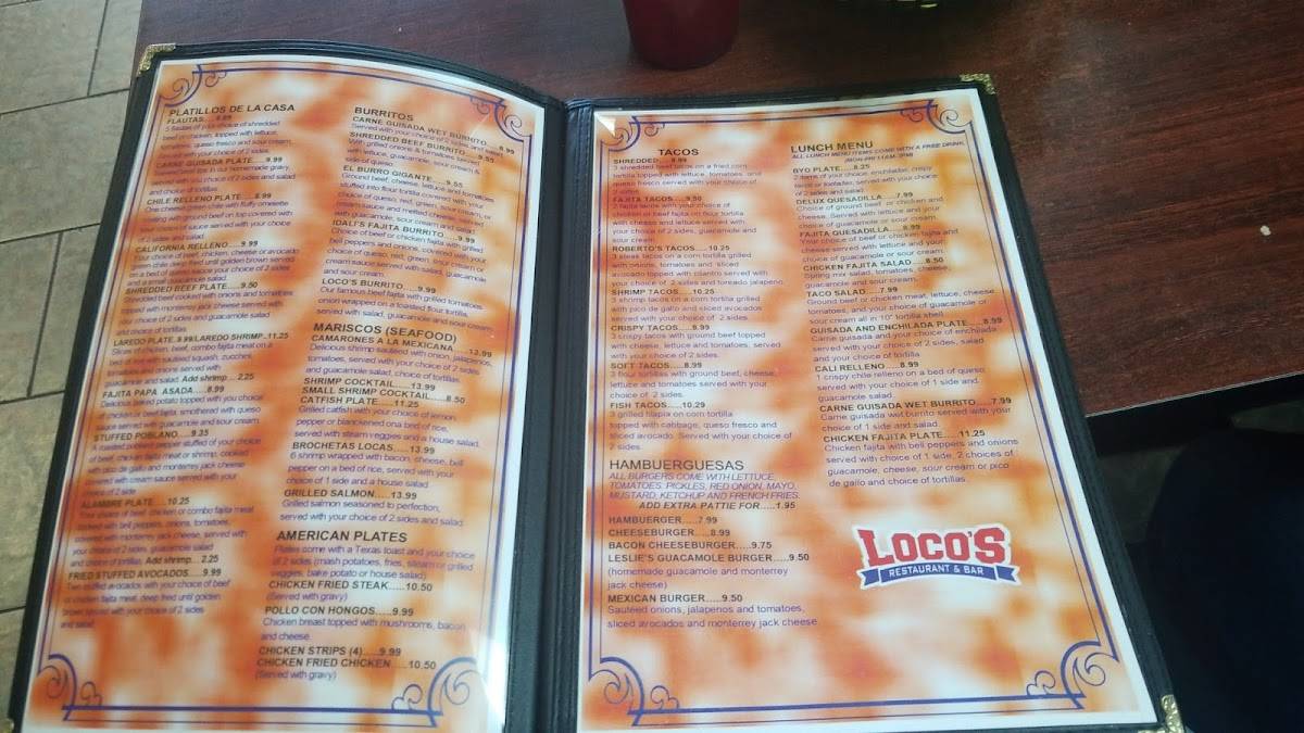 Menu at LOCO'S RESTAURANT & BAR, Littlefield