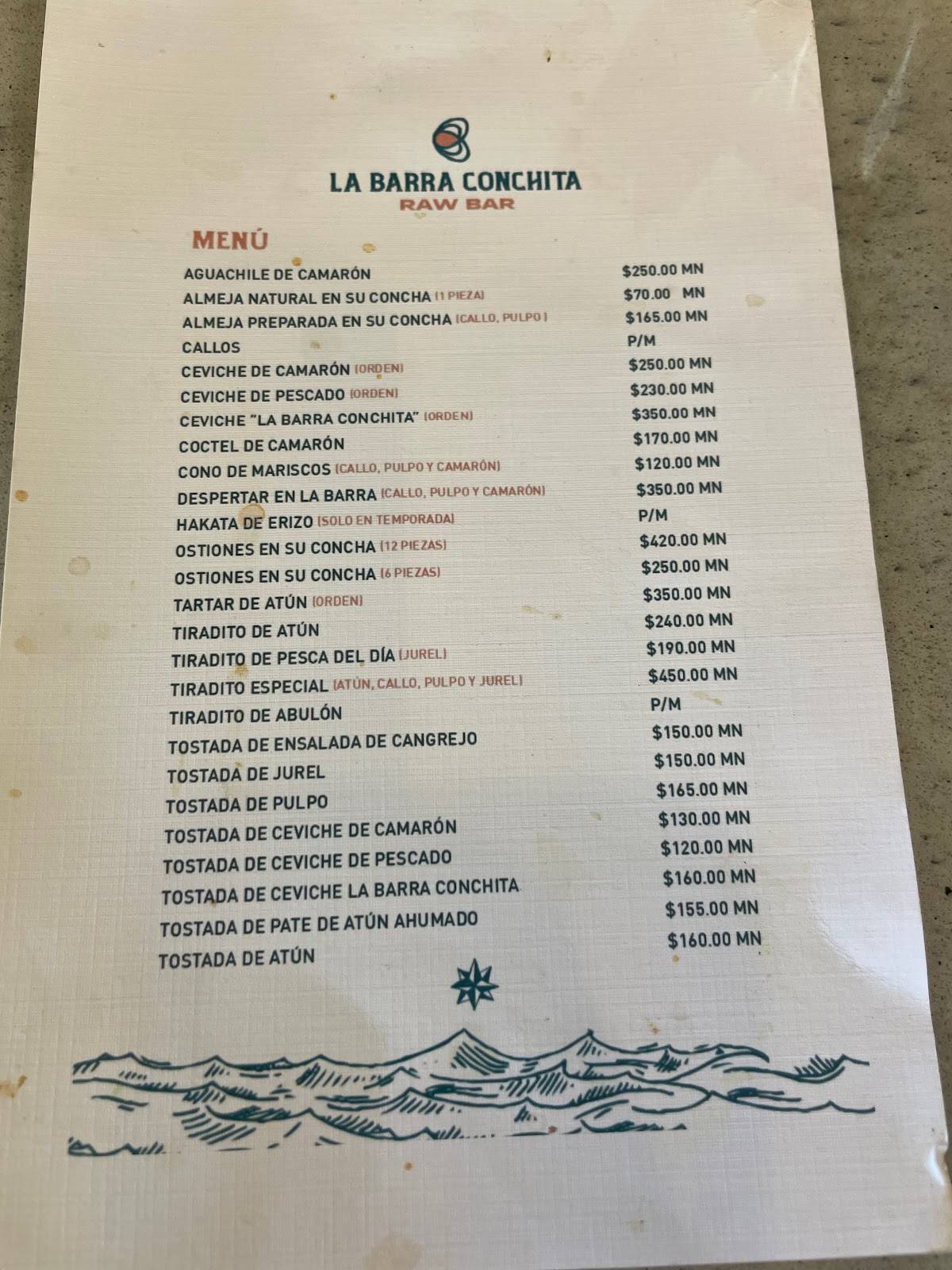 Carta de La Barra Conchita, Tijuana