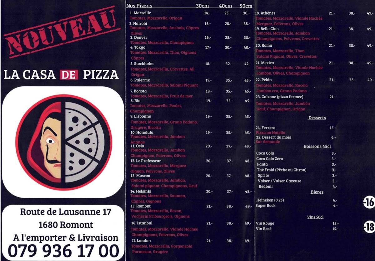 Menu da La Casa De Pizza Romont, Romont