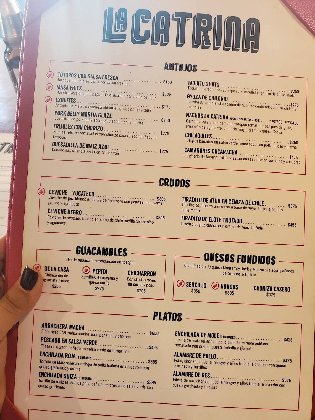 Menu at La Catrina restaurant, Santo Domingo, C. Max Henriquez Ureña